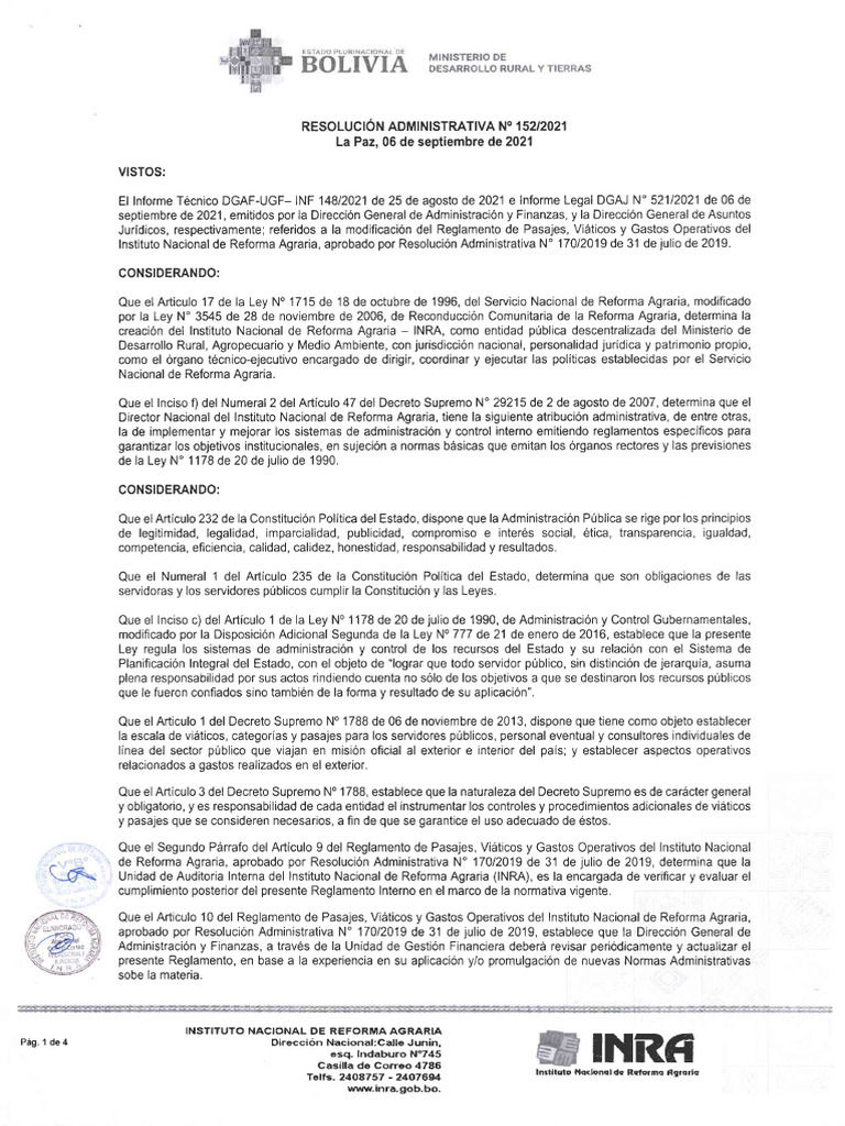 R A N 152-2021 Modif Regl Pasajes y Viaticos | PDF