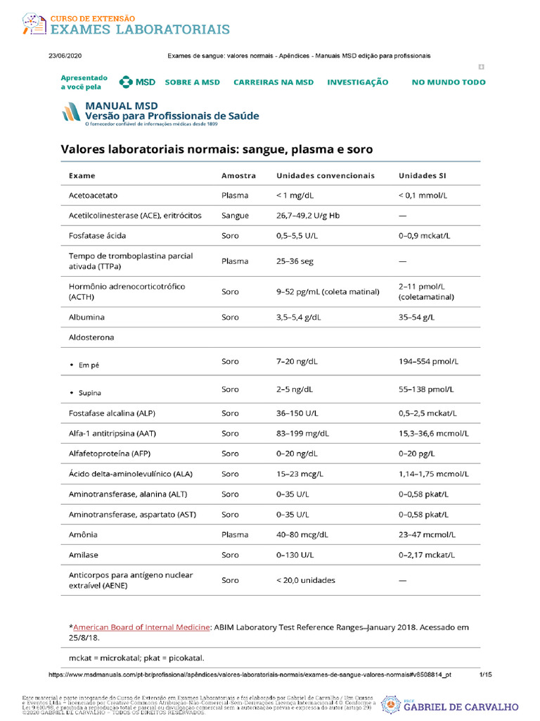 Exames+de+Sangue+ +Valores+Laboratoriais+Normais | PDF