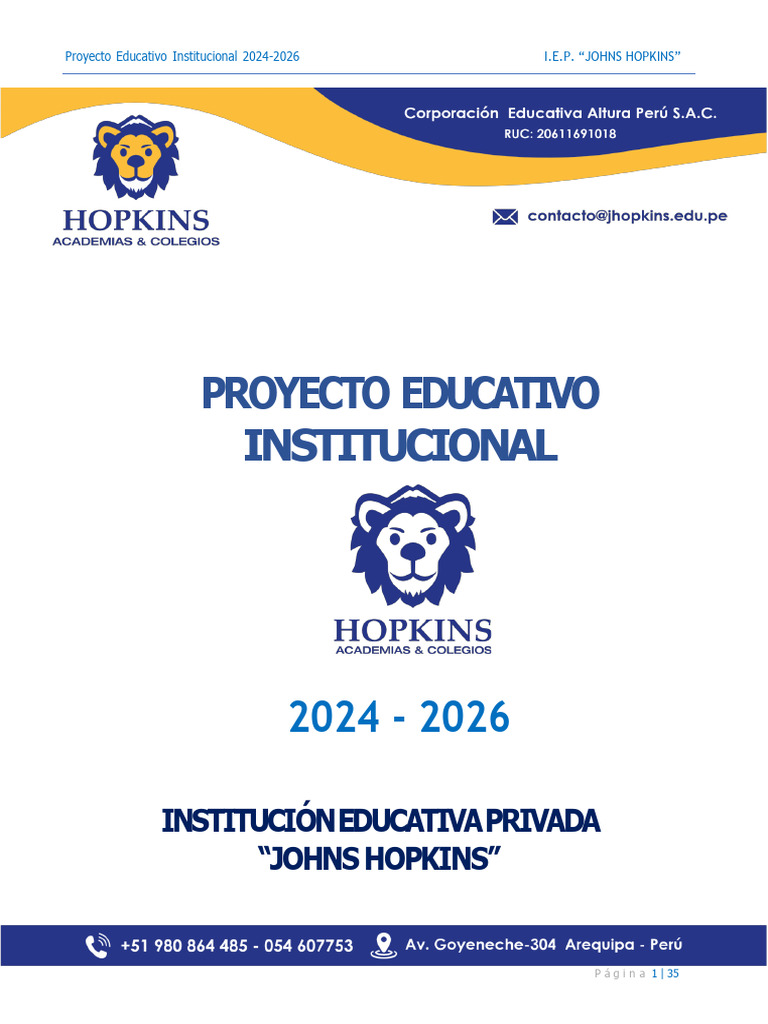 Proyecto Educativo Institucional 2024 2026 | PDF