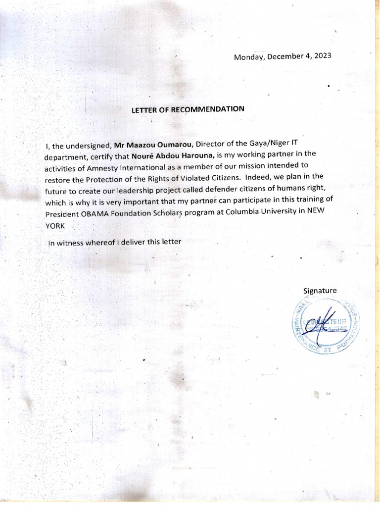 Letter of Recommandation | PDF