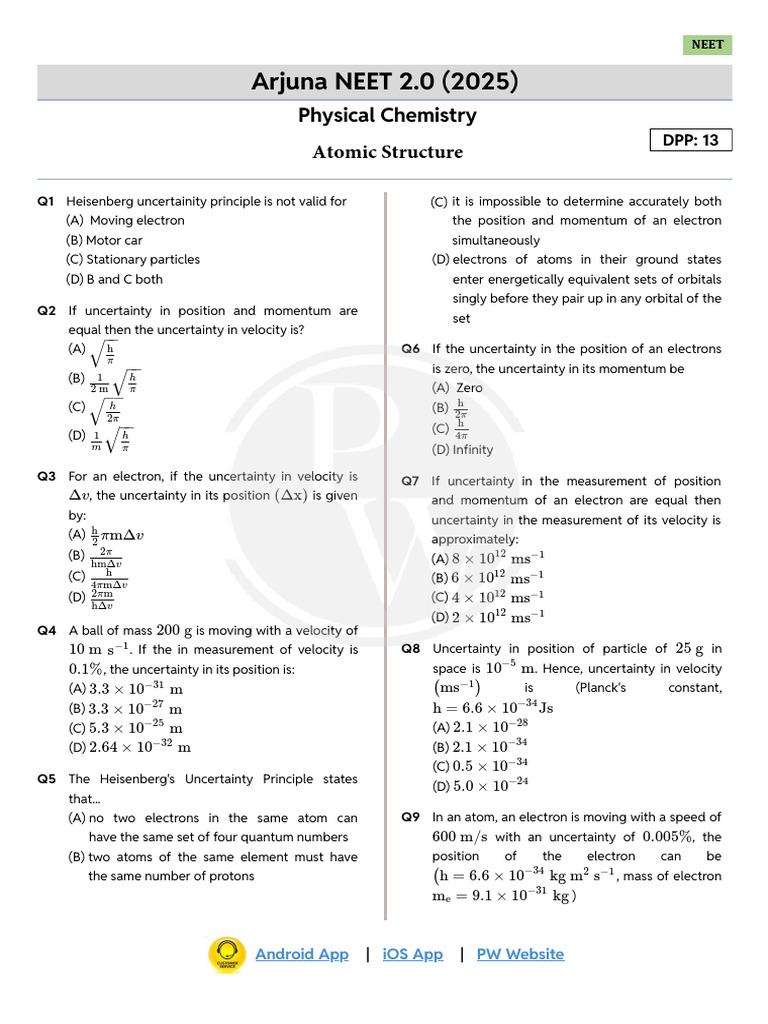 Atomic Structure Dpp 13 Pdf 5460