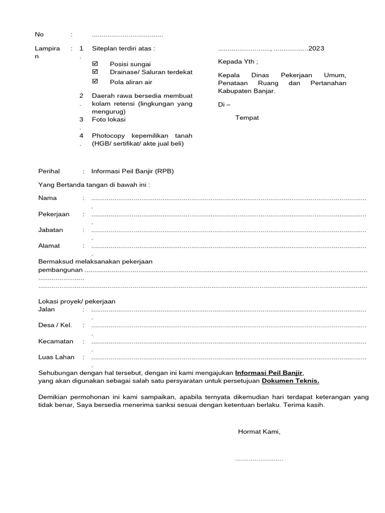 Form Rekomendasi Peil Banjir 2023 | PDF