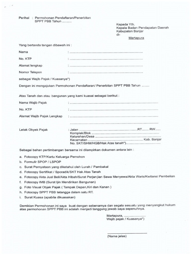 Formulir Pendaftaran PBB | PDF