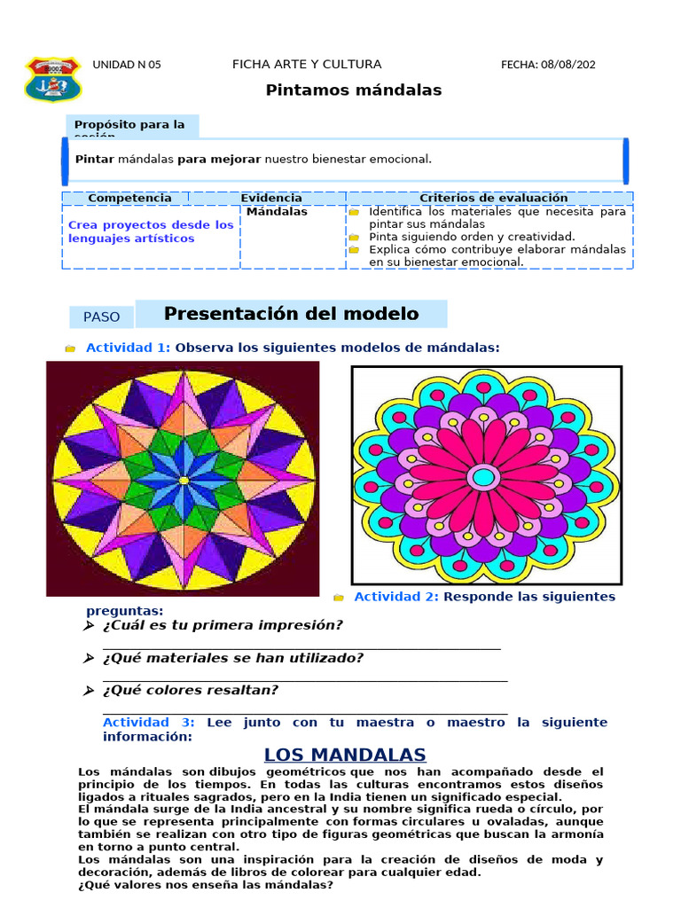 JUEVES 08 FICHA ARTE Y CULTURA Pintamos mándalas | PDF JUEVES 08 FICHA ARTE Y CULTURA Pintamos mándalas | PDF