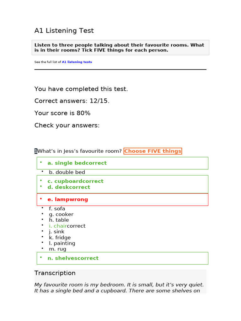 A1 Listening Tes3 | PDF