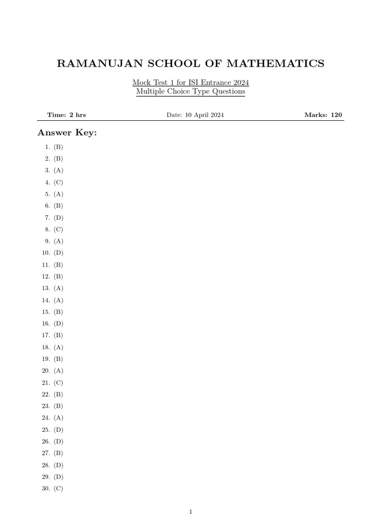 Mock-1 UGA Key | PDF