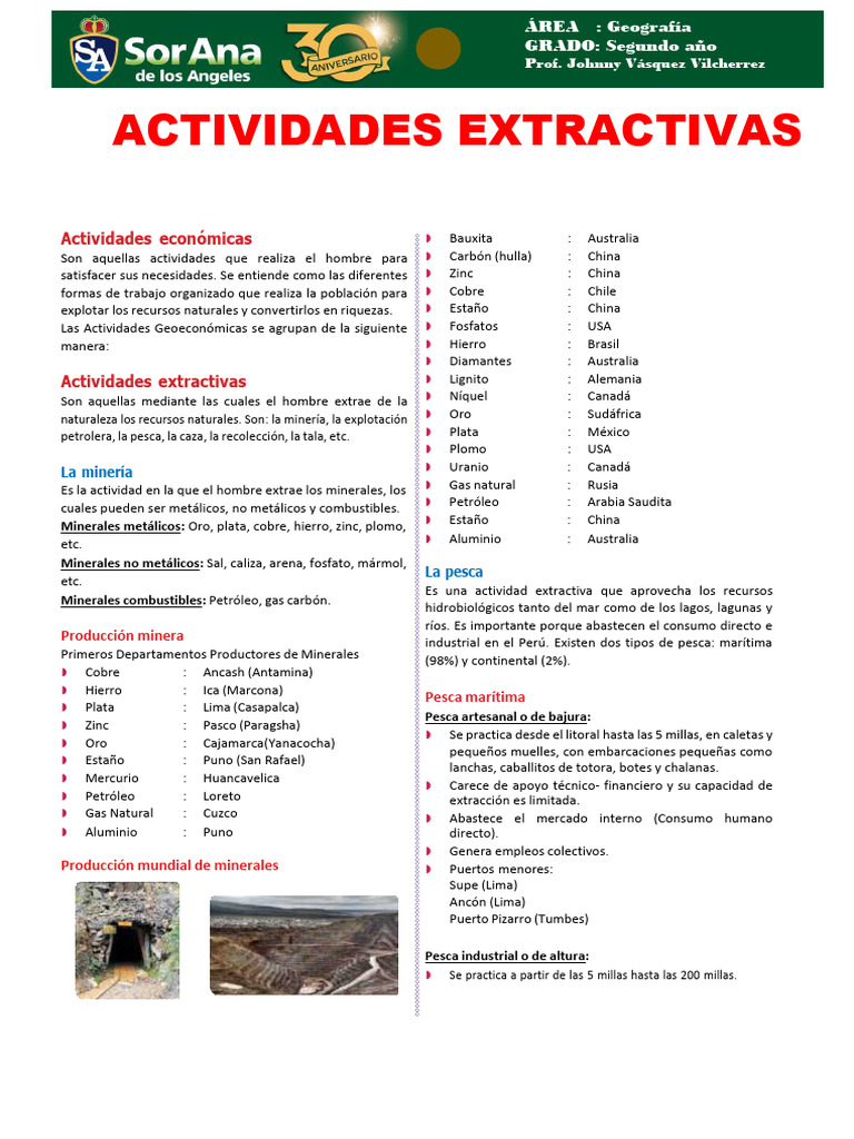 Ficha de Segundo de Secundaria, Actividades-Extractivas y Productivas ...