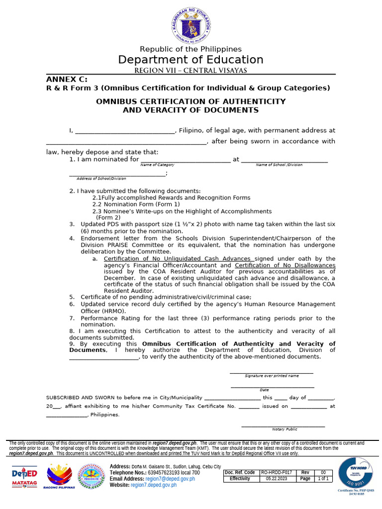 HRDD F017 - Rewards and Recognition RR Form 3 - Pasidungog Omnibus ...
