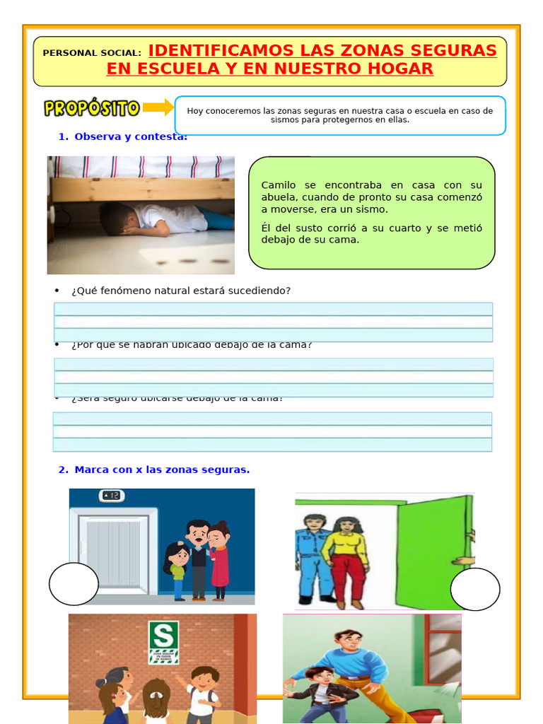 Ficha D1 PS Identificamos Las Zonas Seguras en La Escuela y Nuestro Hogar | PDF