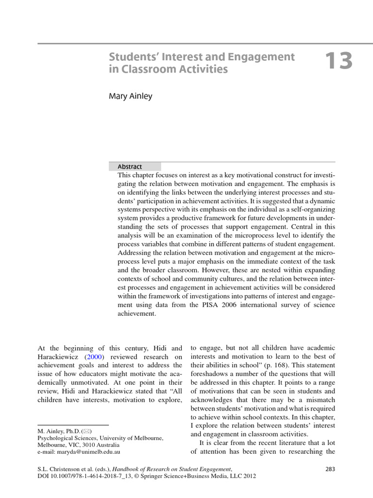 Students’ Interest and Engagement in Classroom Activities | PDF