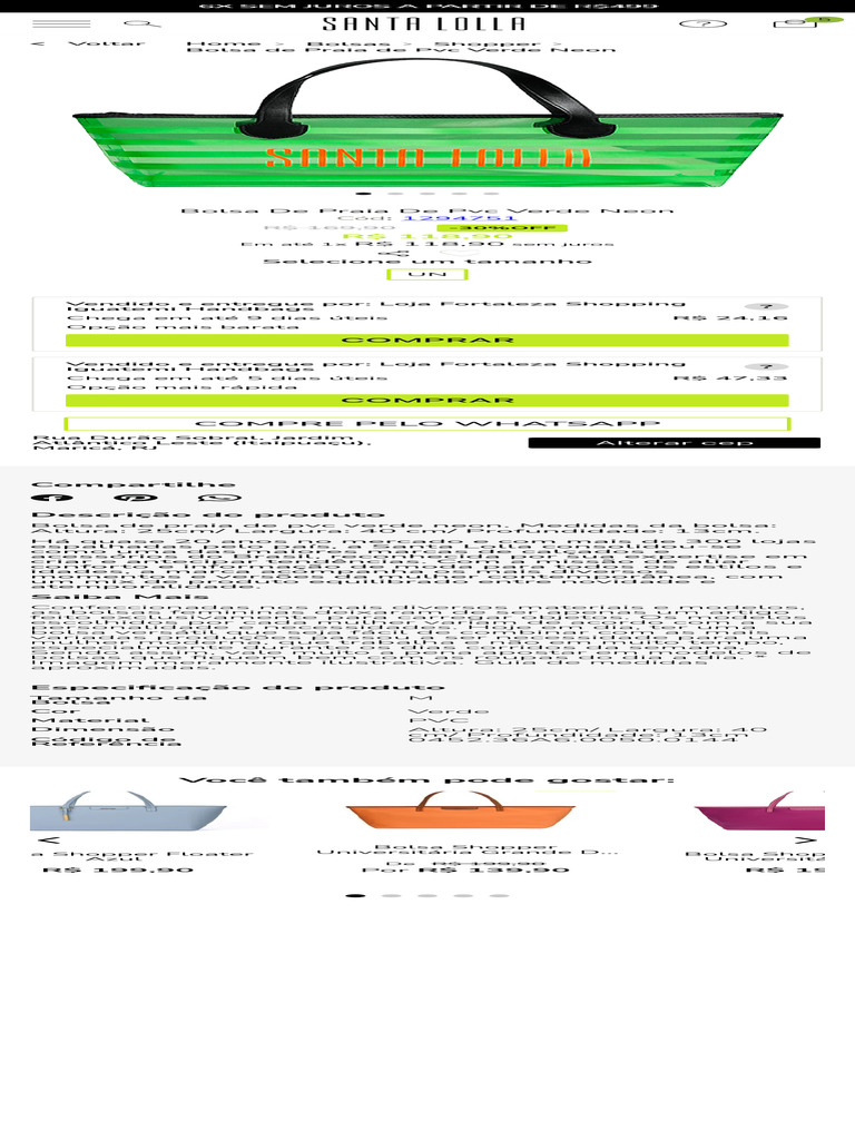 Bolsa de Praia de PVC Verde Neon - Santa Lolla | PDF