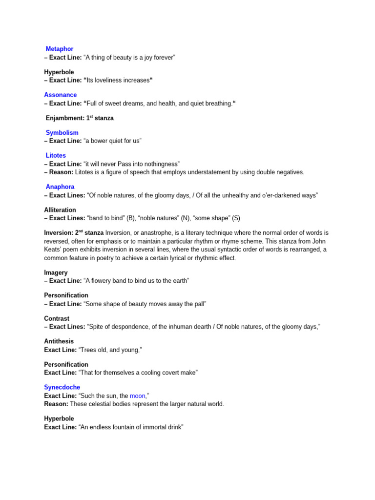 Class12 English Poetic device for A thing of beauty | PDF