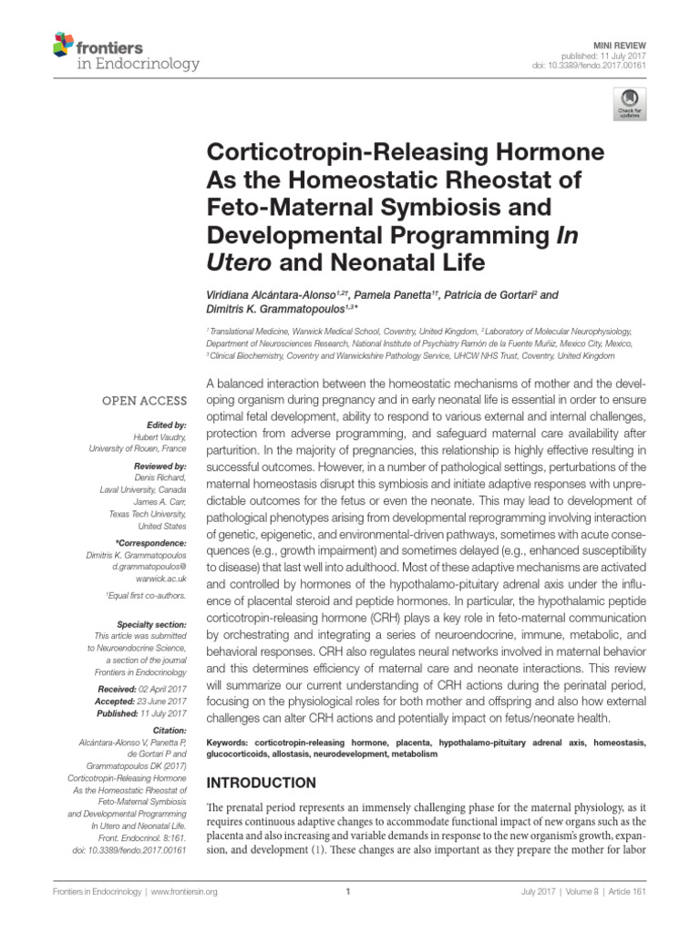 Corticotropin-Releasing Hormone As The Homeostatic Rheostat of Feto ...