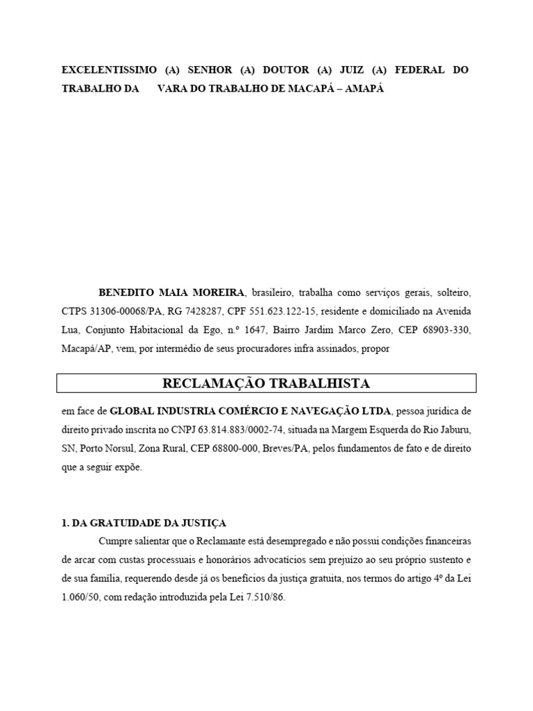 Inicial Trabalhista | PDF