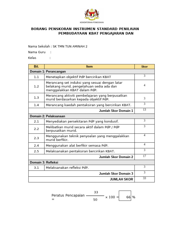 Skor Isppk Pdp Guru Dan Murid Nama Guru Pdf