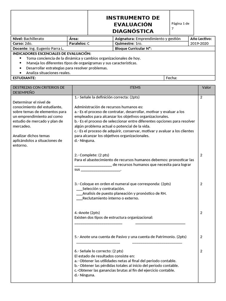 Instrumentos de Eval. Diagnostica | PDF