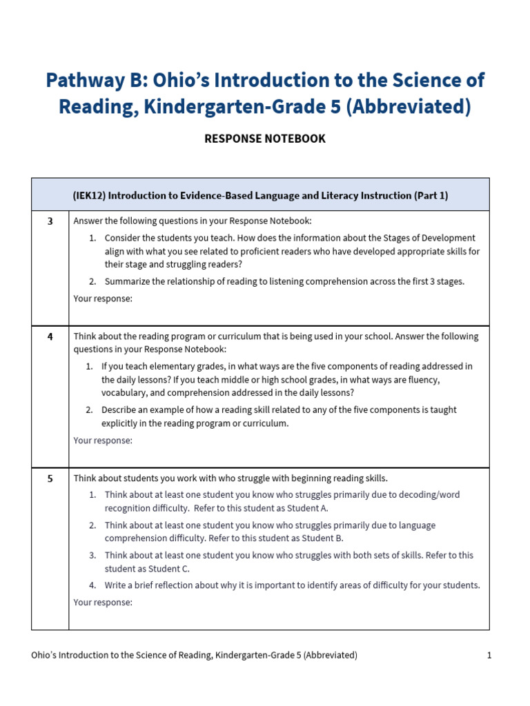 Pathway B K-5 Response Notebook | PDF