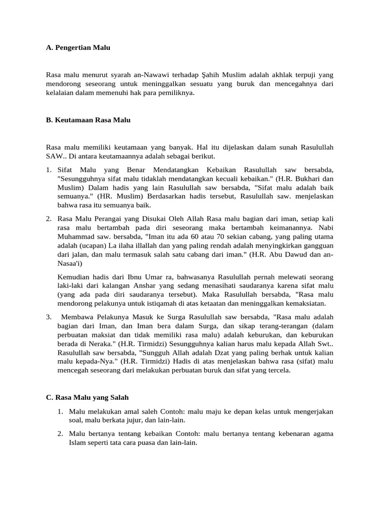 Materi Kelas IX Tentang Malu | PDF