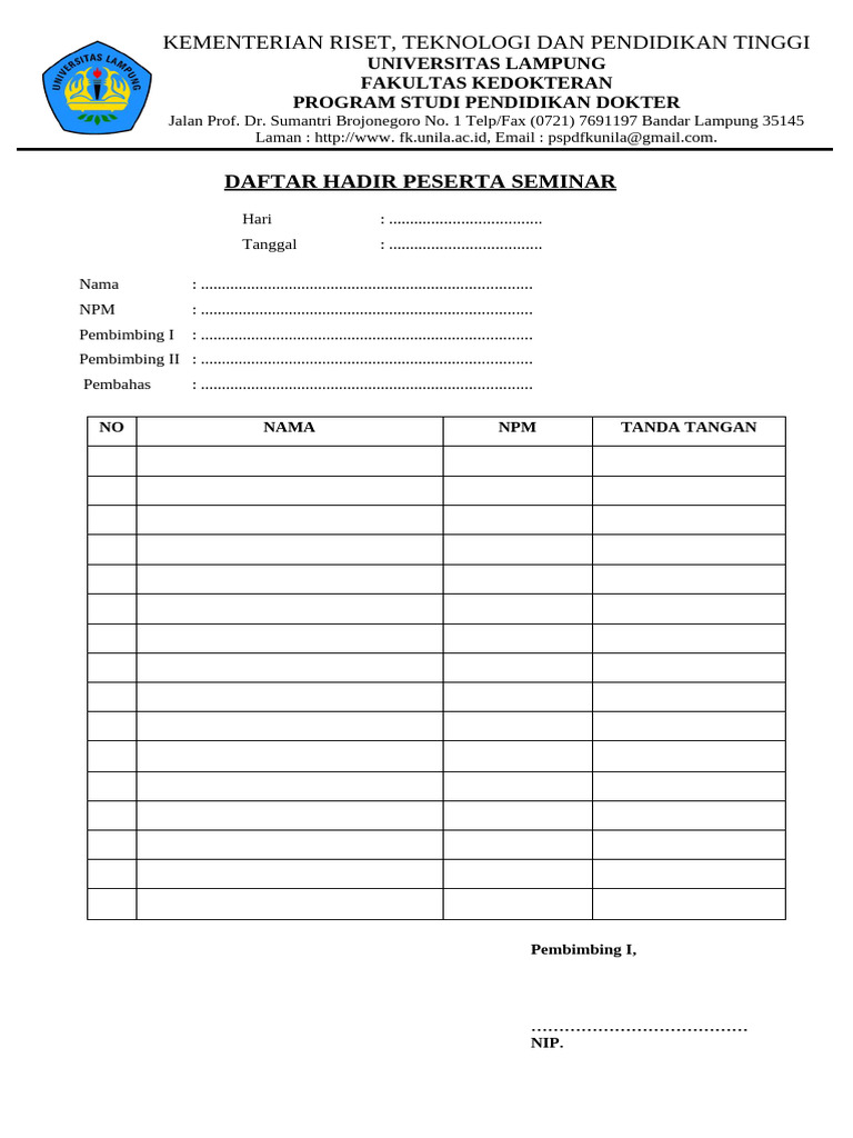 Daftar Hadir Peserta Seminar | PDF
