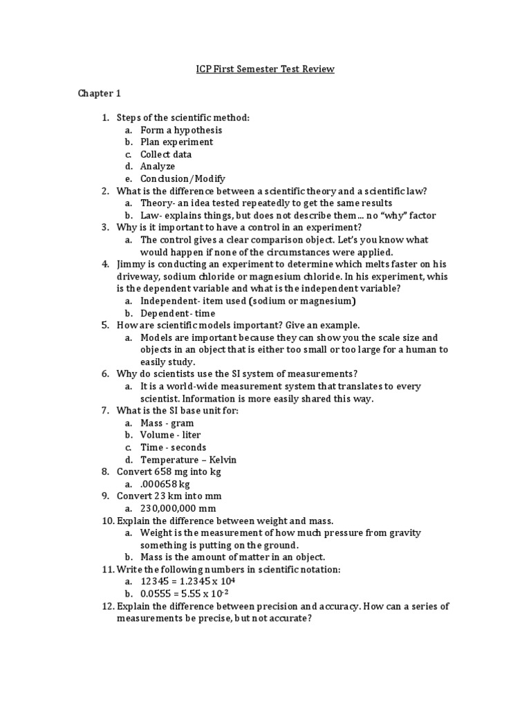 ICP First Semester Test Review | PDF | Atomic Mass Unit | Gases