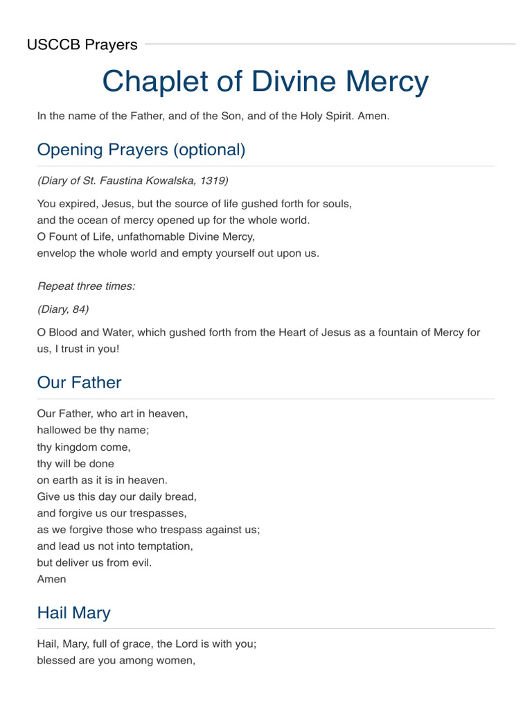 Chaplet of Divine Mercy - USCCB | PDF