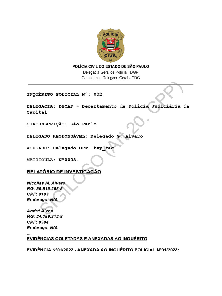 PCESP _ INQUÉRITO POLICIAL Nº01_2023 | PDF