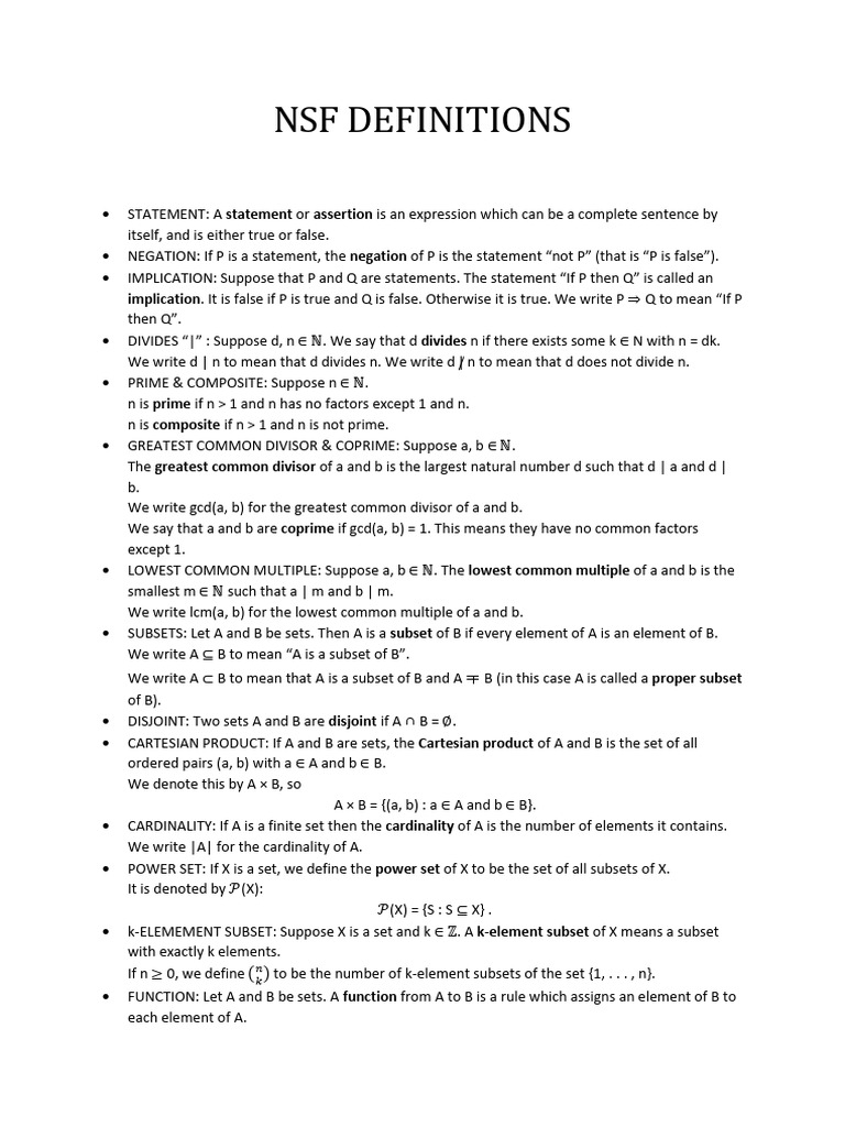 Nsf Defns Theorems Lemmas Propositions Pdf