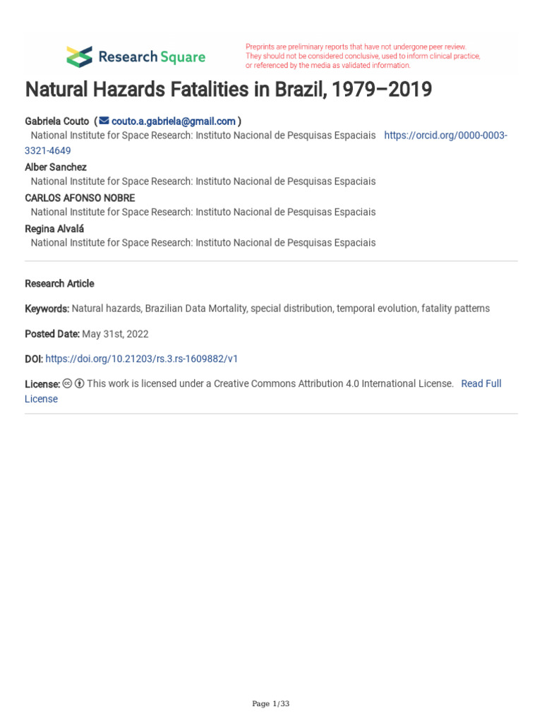 Natural Hazards Fatalities in Brazil 1979-2019 | PDF