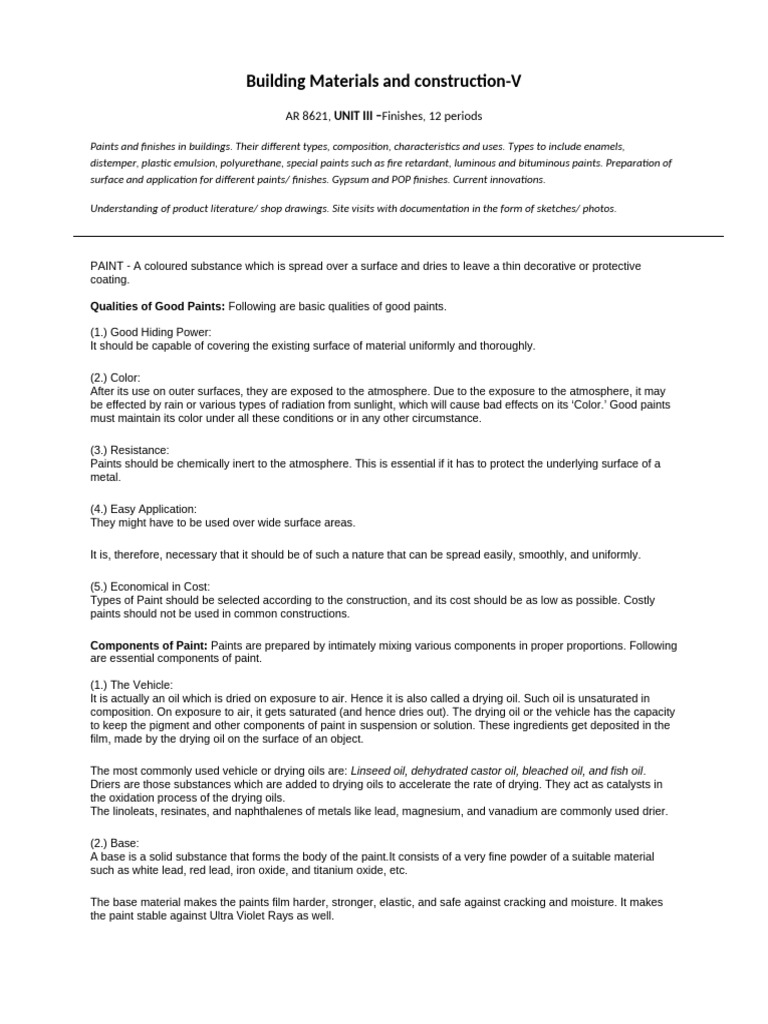 BMC V - Unit-3 - Finishes | PDF
