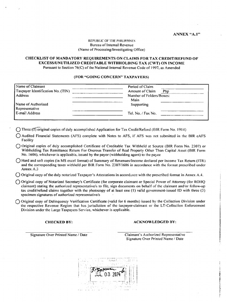 RMC No. 75-2024 Annex A1-A4 | PDF