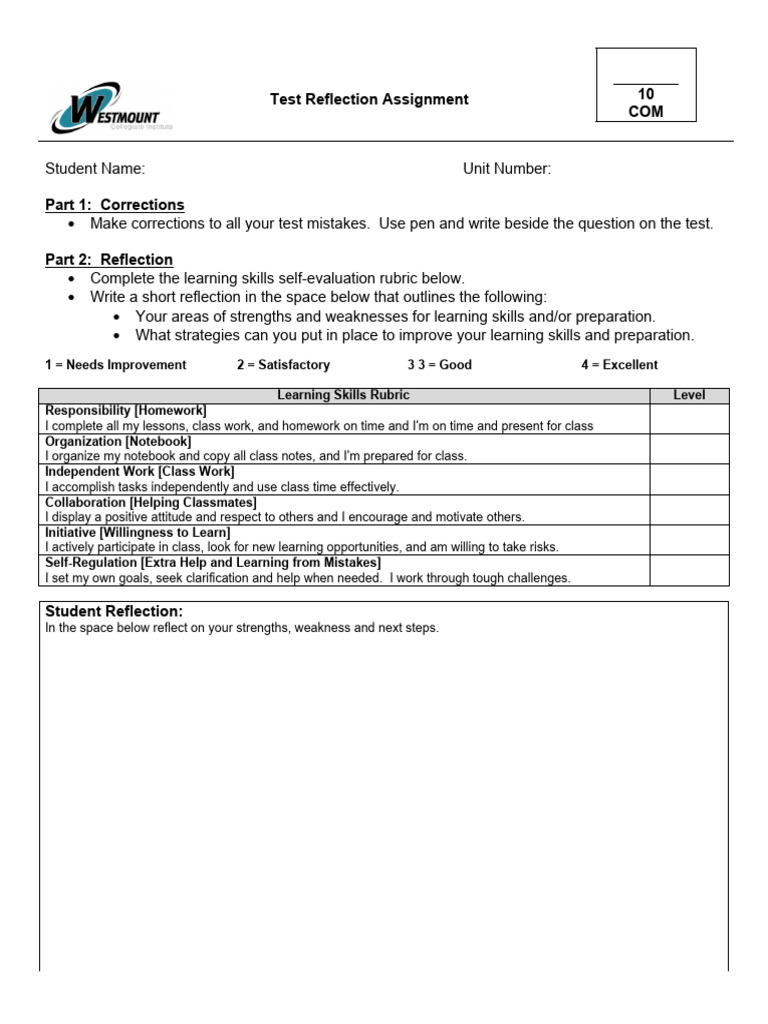 Test Reflection Assignment - Only Preparation 2 | PDF