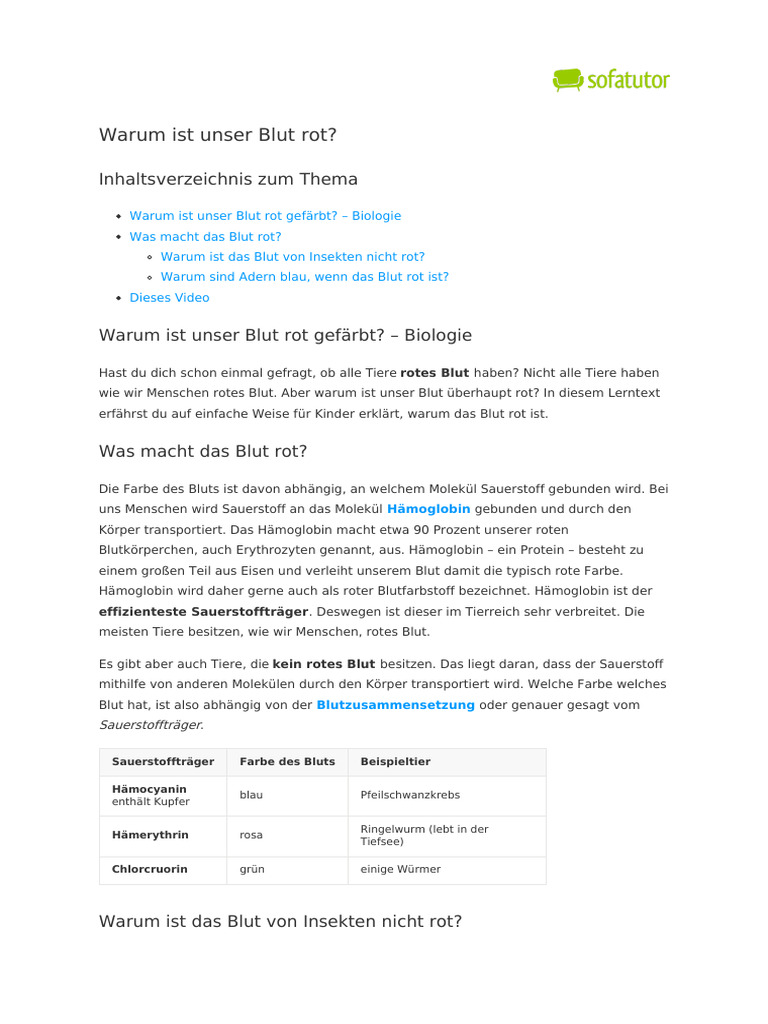 Warum Ist Unser Blut Rot | PDF