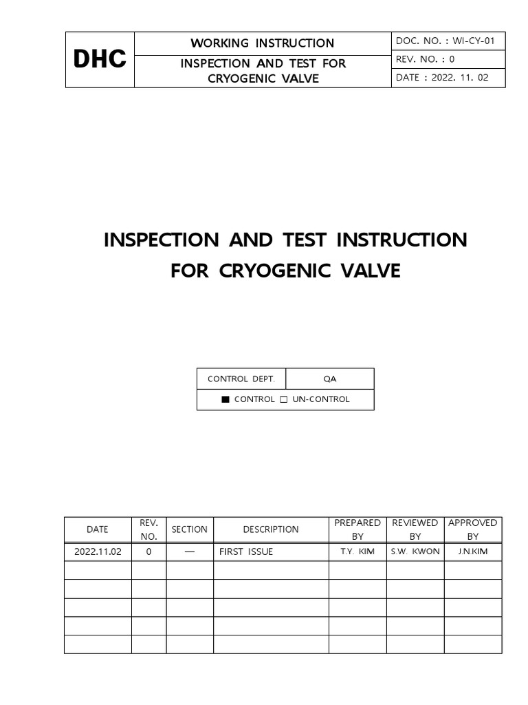 Dhc-Inspection and Test For Cryogenic Valves | PDF