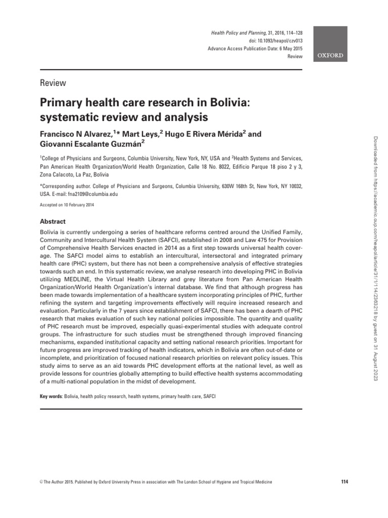 Primary Health Care research in Bolivia | PDF