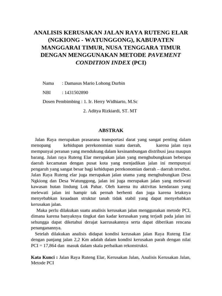 Abstrak Analisis Kerusakan Jalan Raya Ruteng Elar | PDF | Perjalanan