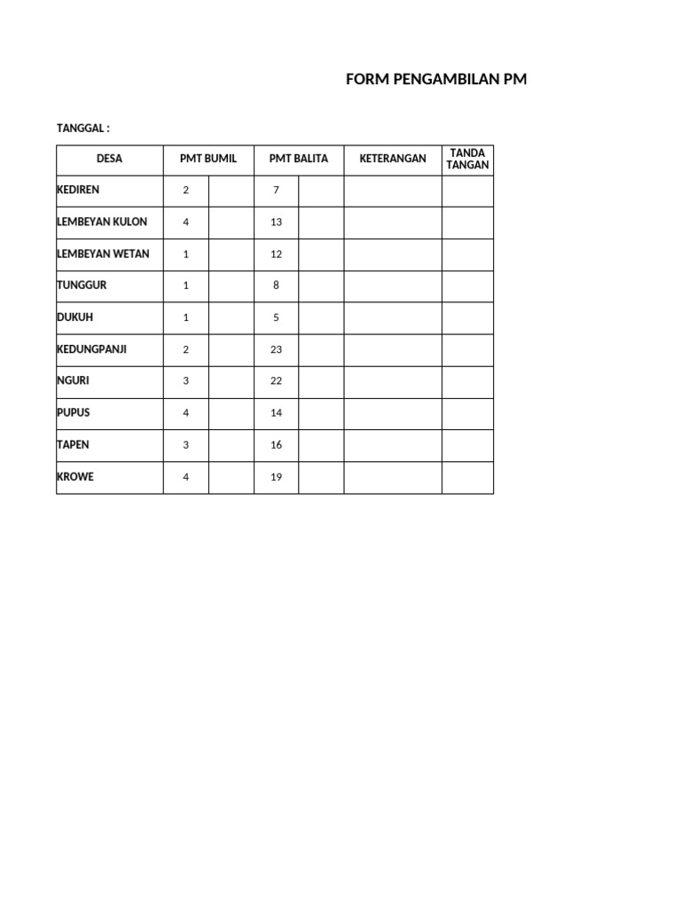 Form Penerimaan PMT | PDF