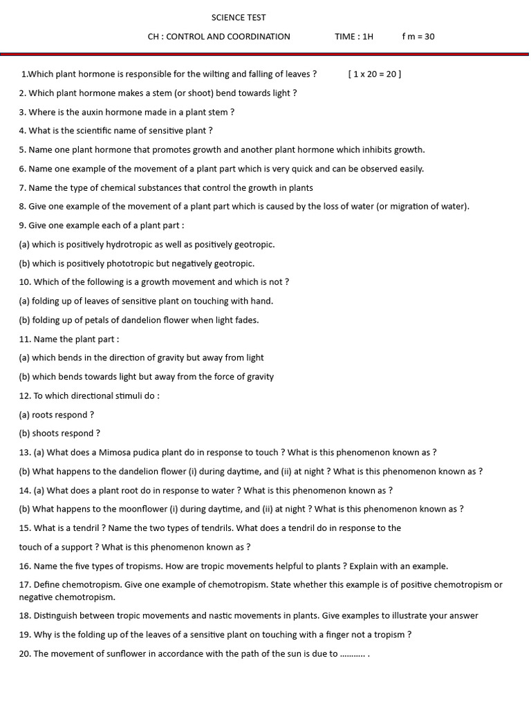 Plant Hormones & Tropisms Quiz | PDF | Plant Physiology | Finance ...