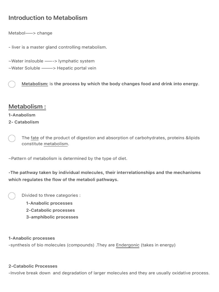 Introduction To Metabolism | PDF