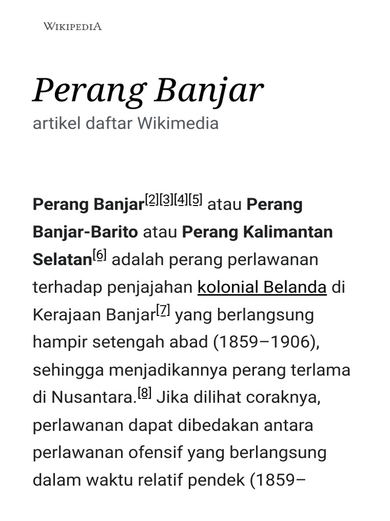 Perang Banjar - Wikipedia Bahasa Indonesia, Ensiklopedia Bebas | PDF