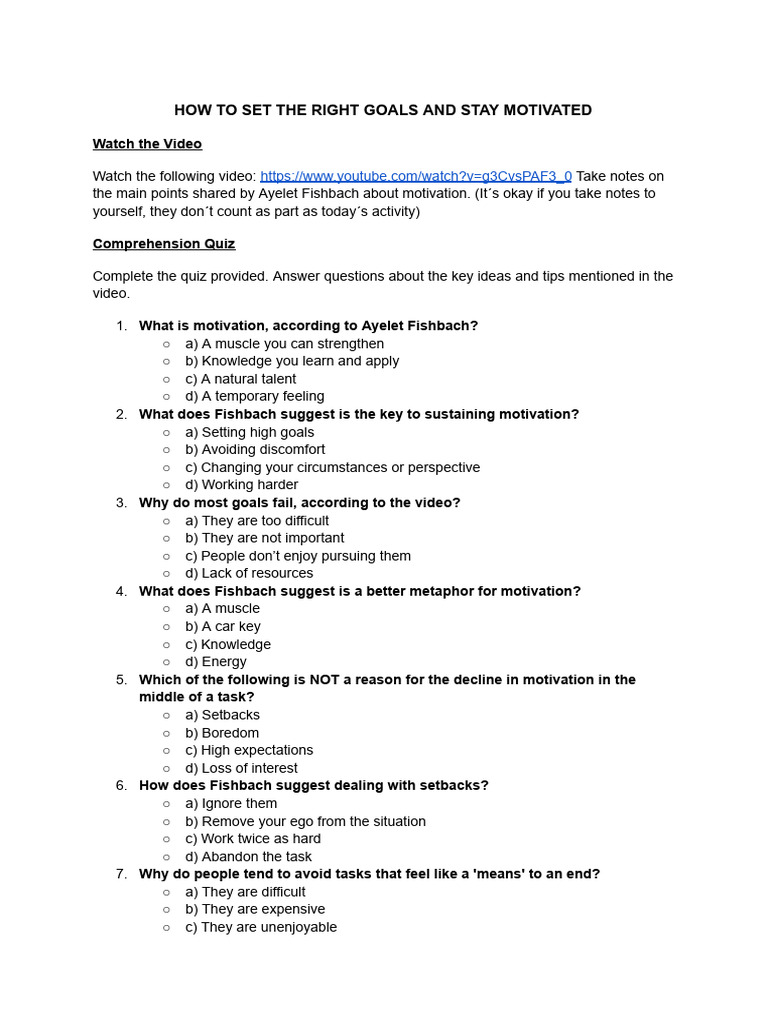 How To Set The Right Goals and Stay Motivated | PDF