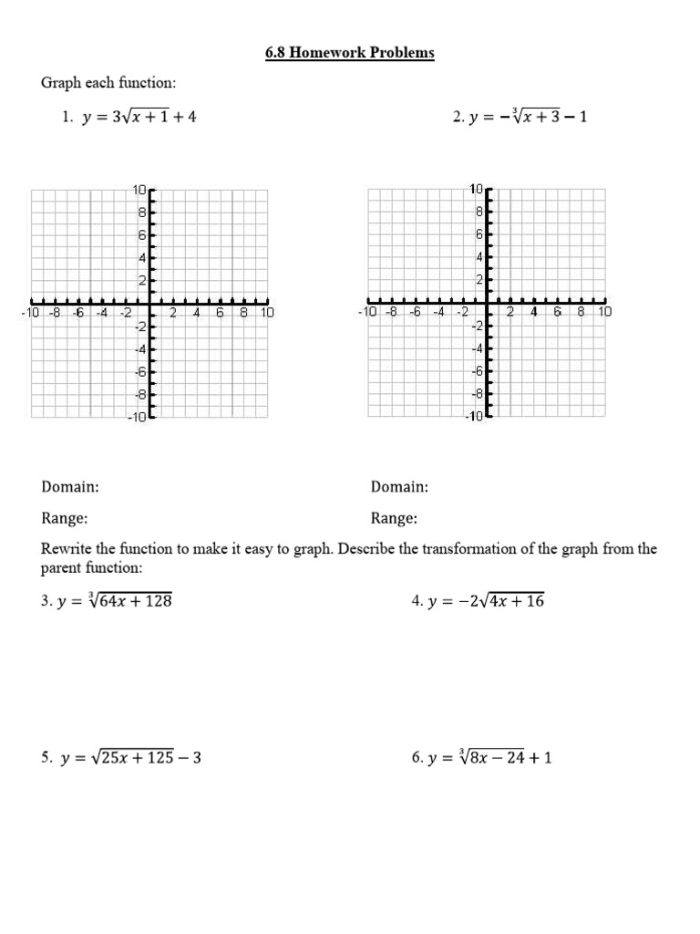 6.8 Graphing Radical Functions Homework | PDF