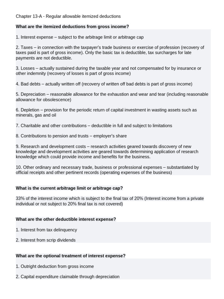 Chapter 13-A - Regular Allowable Itemized Deductions | PDF | Tax ...