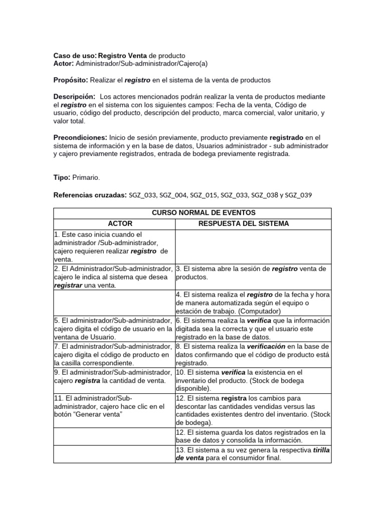 Caso de uso Gestion Ventas | PDF Caso de uso Gestion Ventas | PDF