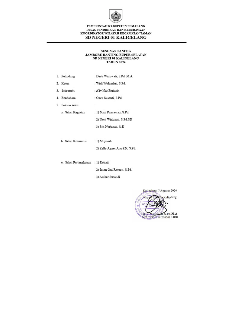 Susunan Panitia Jamran SDN 01 Kaligelang | PDF