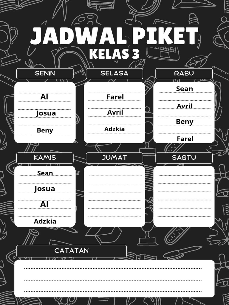 Hitam Ilustrasi Jadwal Piket Kelas Poster | PDF