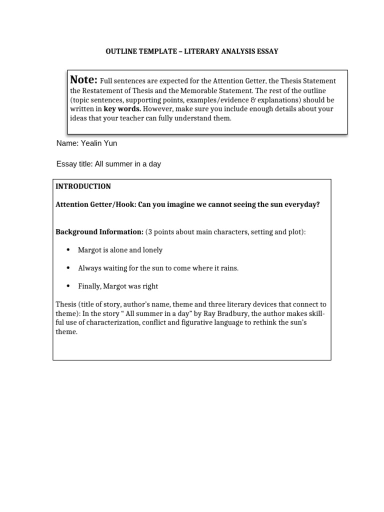 Outline Template-Literary Analysis Essay 2 2 | PDF