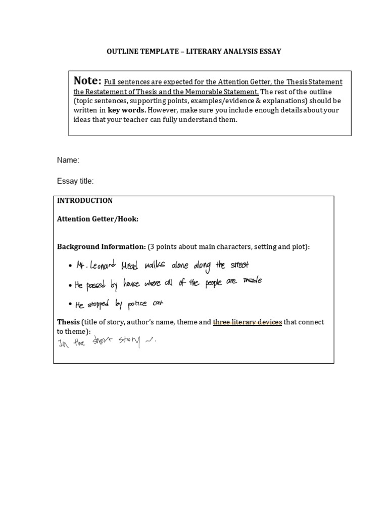 Outline Template-Literary Analysis Essay | PDF