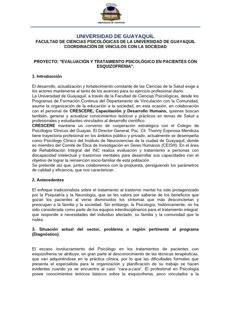 Propuesta Programa Esquizofrenia CRESCERE | PDF