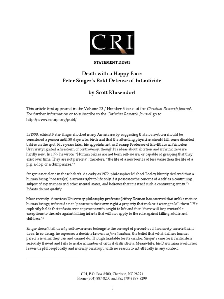 Critique of Singer Infanticide | PDF | Utilitarianism | Epistemology