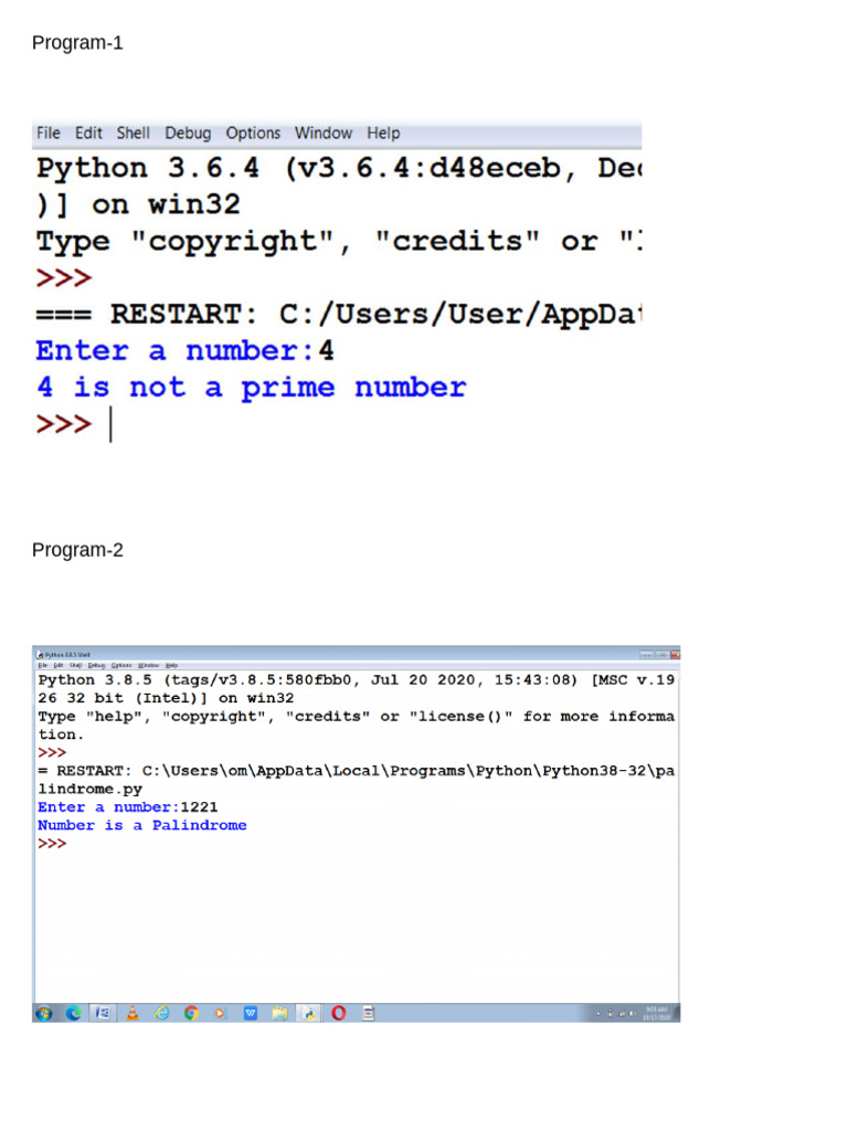 Python Output 1-10 Programs | PDF